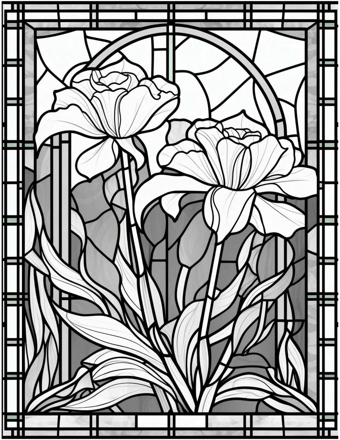 50 Flower Stained Glass Coloring Pages for Adults and Kids ,stress ...