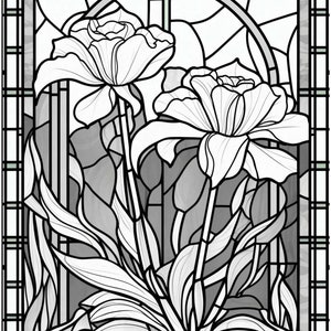 50 Flower Stained Glass Coloring Pages: Stress Relief (digital Download ...