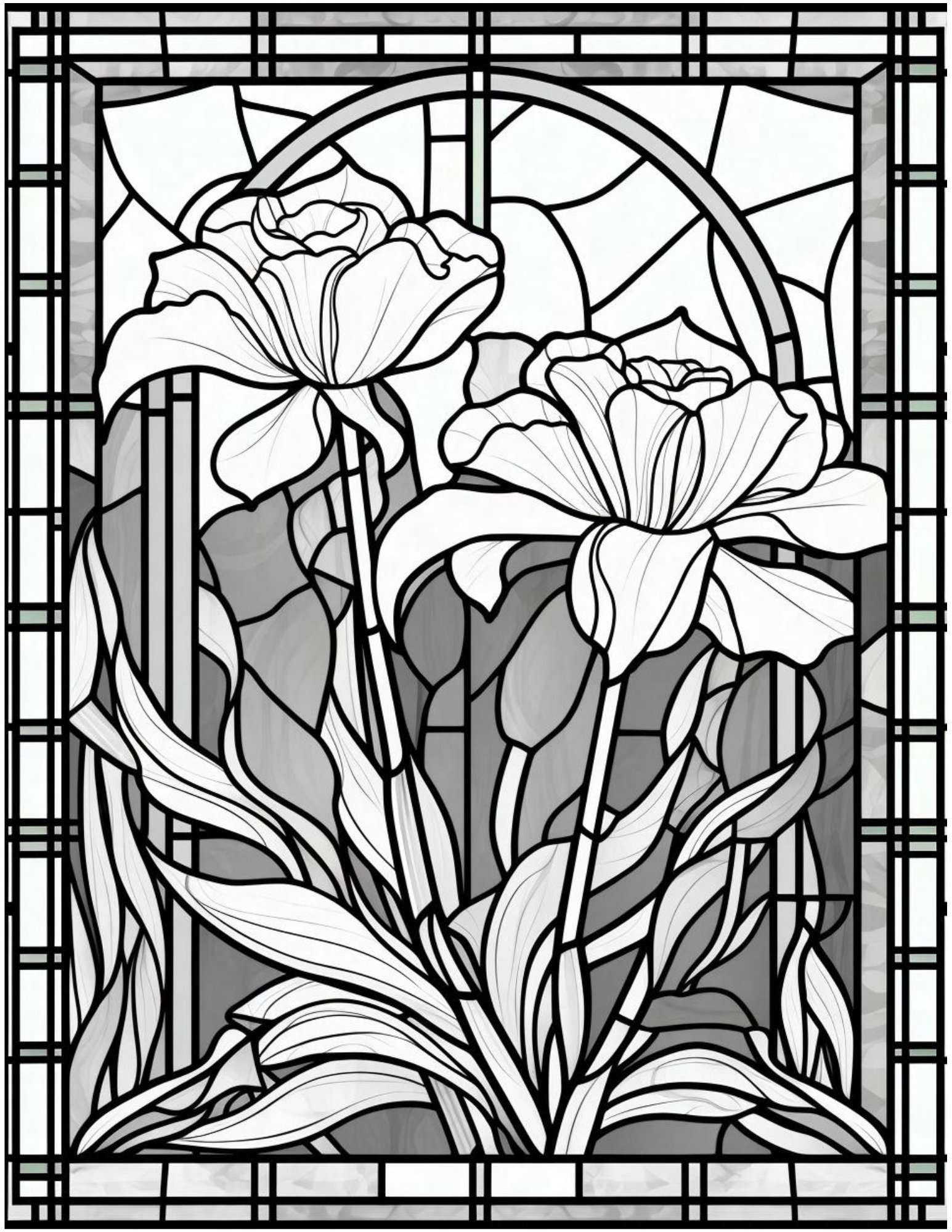 50 Flower Stained Glass Coloring Pages for Adults and Kids ,stress ...