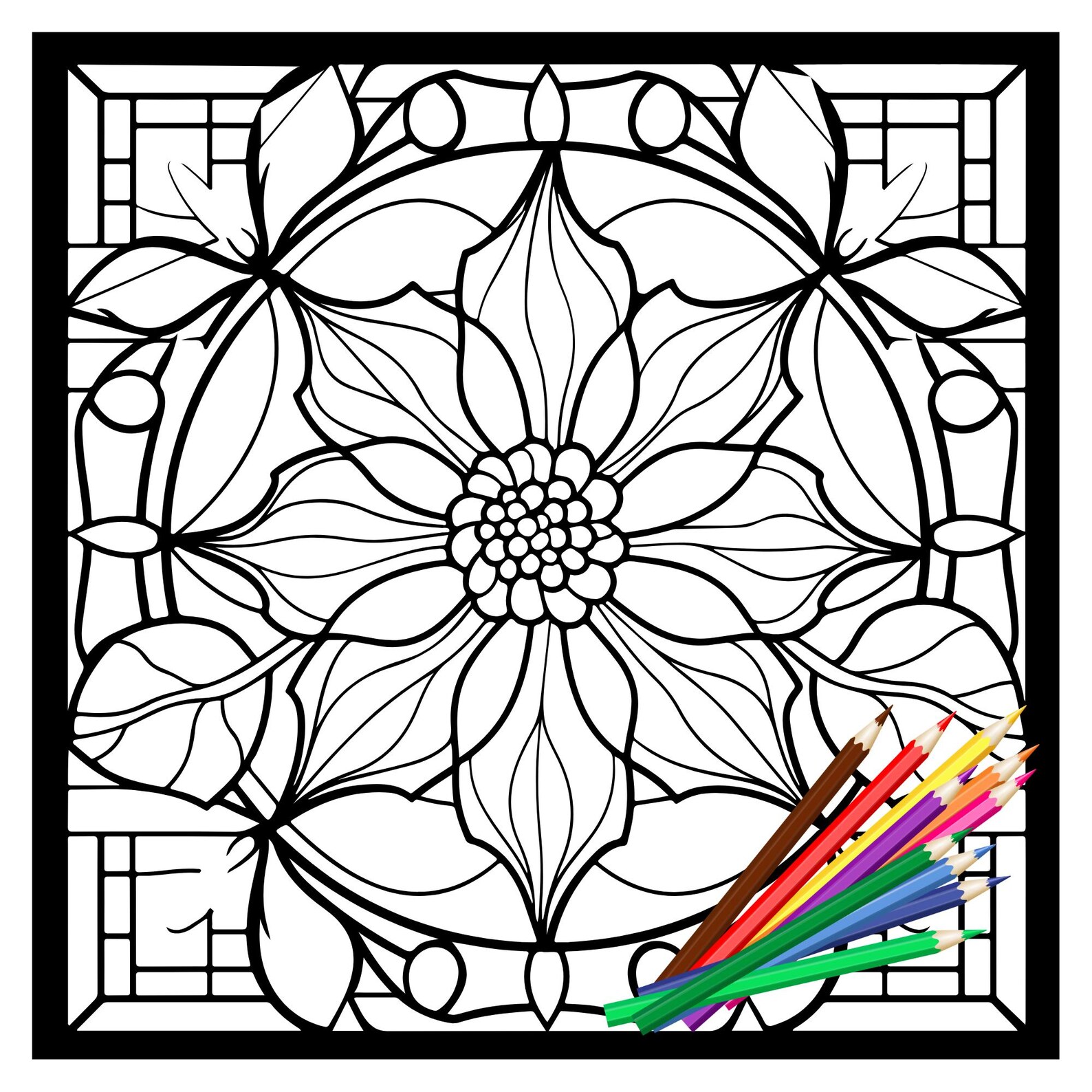 50 Printable Flower Stained Glass Coloring Pages for Adults and Kids ...