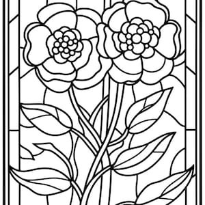 50 Flower Stained Glass Coloring Pages: Stress Relief (digital Download ...