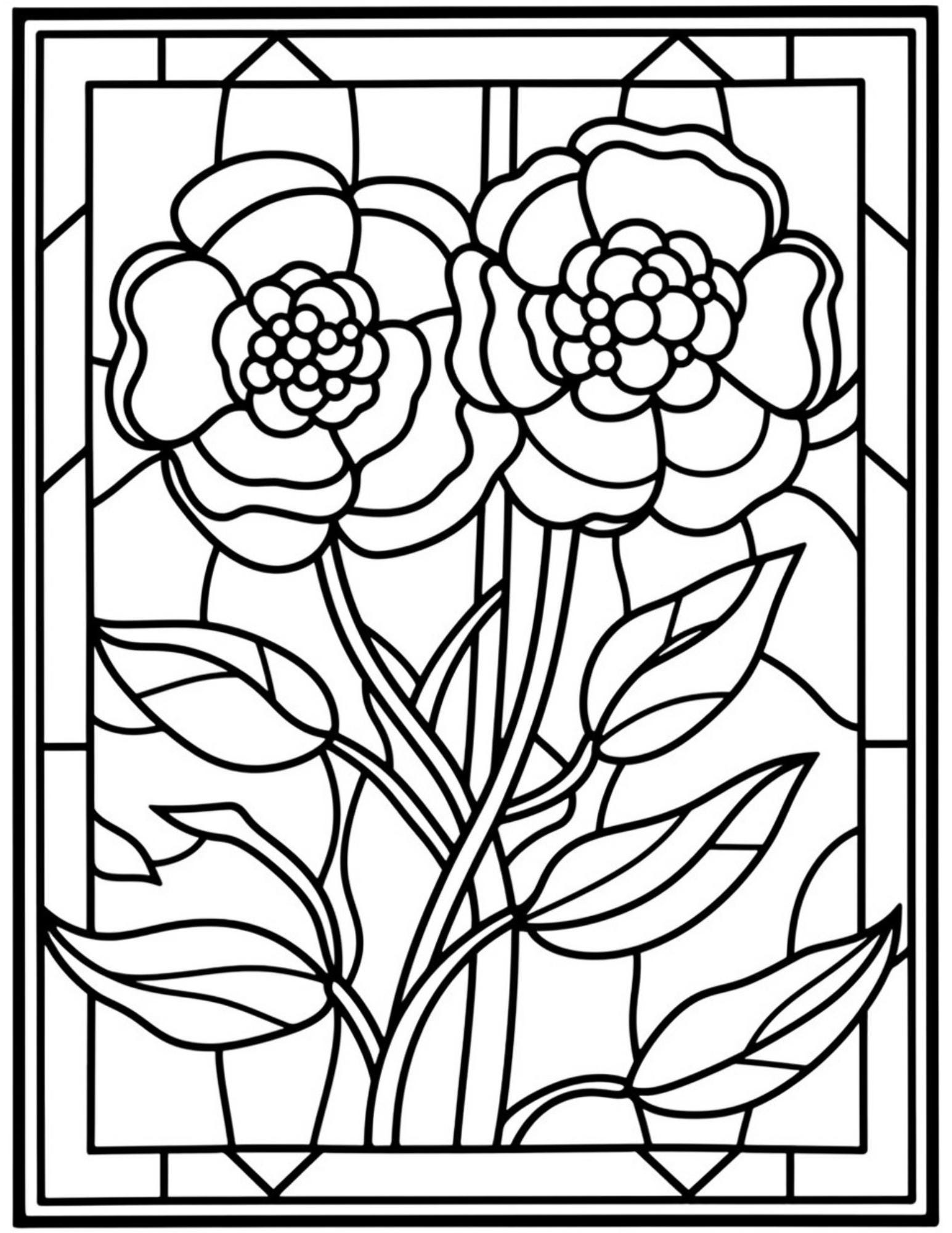 50 Flower Stained Glass Coloring Pages for Adults and Kids ,stress ...