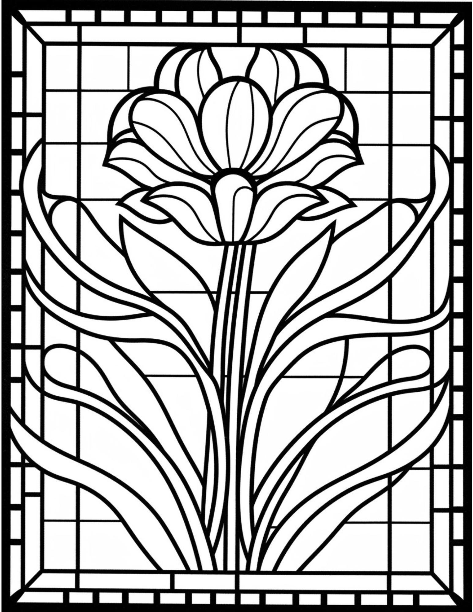 100 Flower Stained Glass Coloring Pages for Adults and Kids ,stress ...