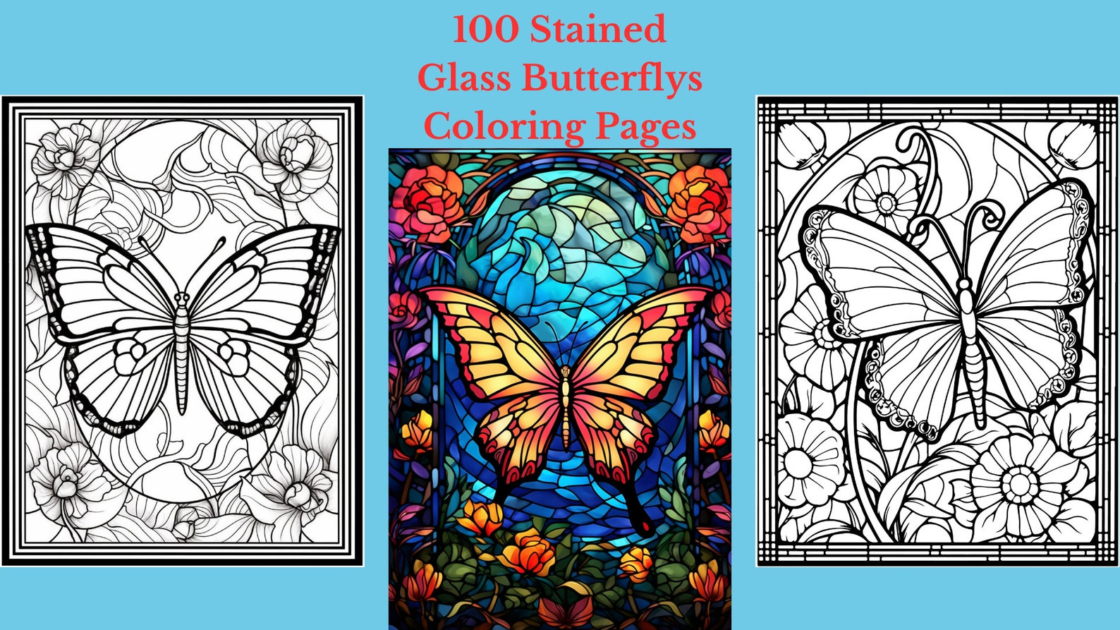 100 Stained Glass Butterfly Coloring Pages: Relaxing Adult Coloring ...