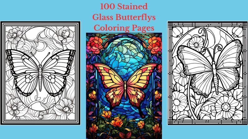 100 Stained Glass Butterfly Coloring Pages: Relaxing Adult Coloring ...