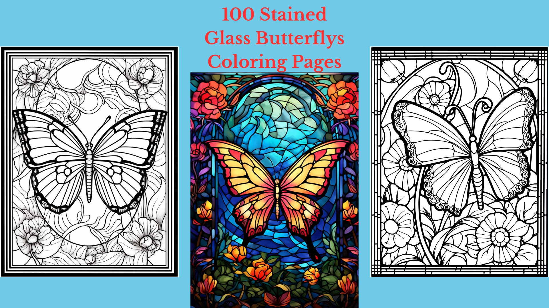100 Stained Glass Butterfly Coloring Pages: Relaxing Adult Coloring ...