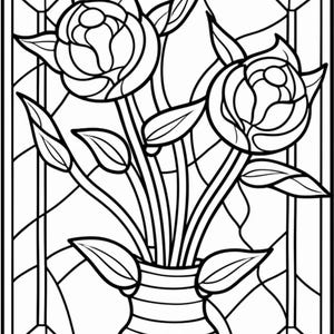 50 Flower Stained Glass Coloring Pages: Stress Relief (digital Download ...