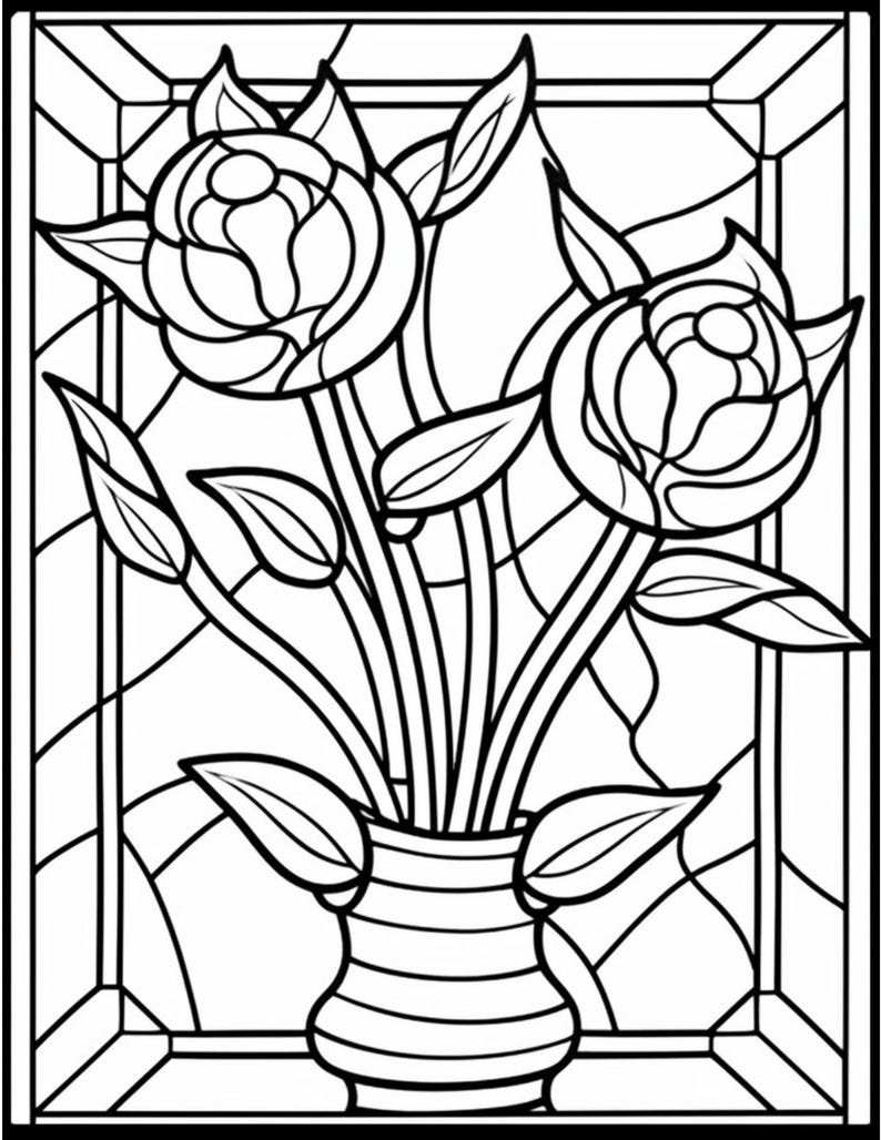 50 Flower Stained Glass Coloring Pages for Adults and Kids ,stress ...