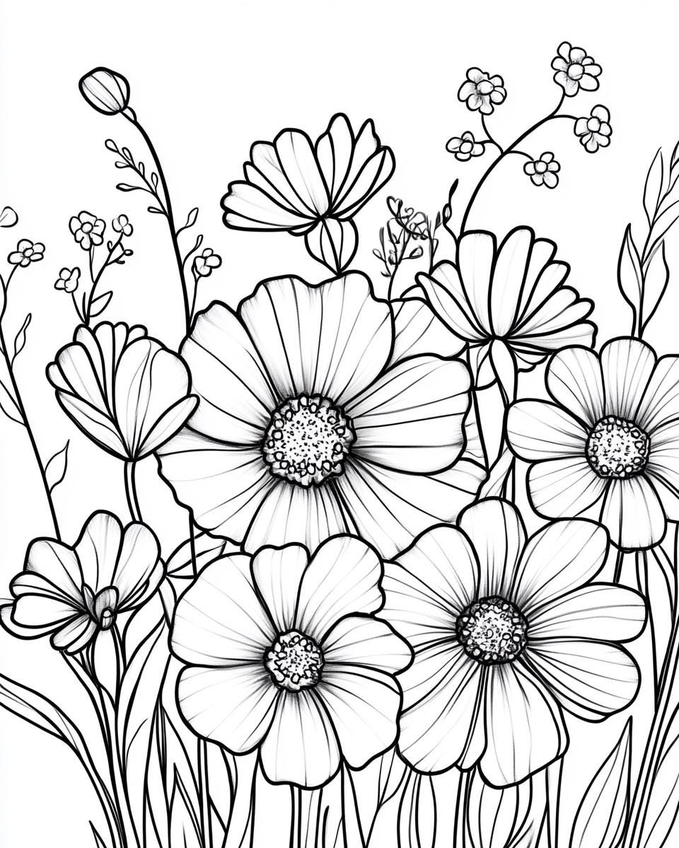 70 Flower Coloring Pages: Stress Relief for Adults & Kids (PDF Download ...