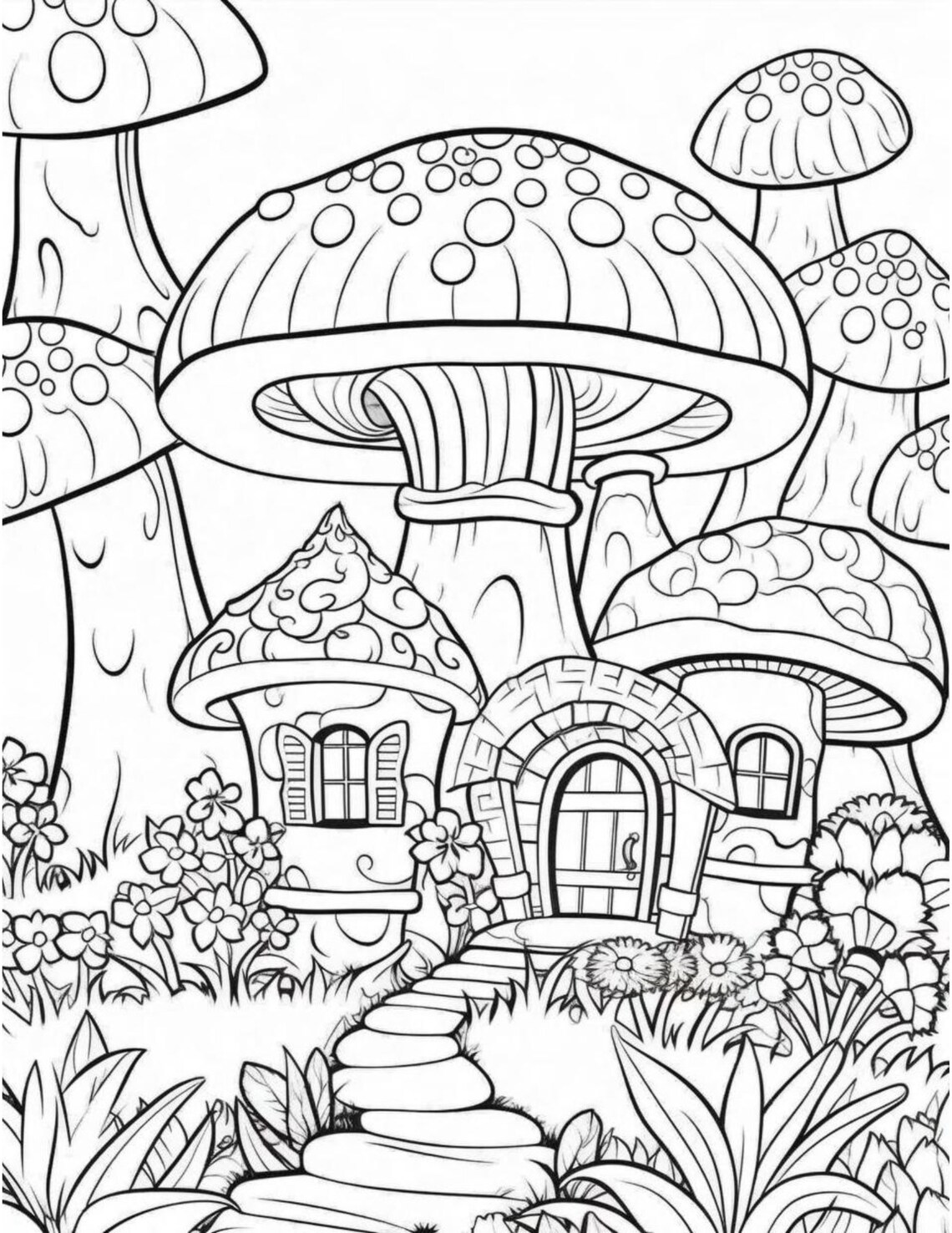 Fantasy Mushroom House Coloring Pages: Stress Relief (digital Download ...