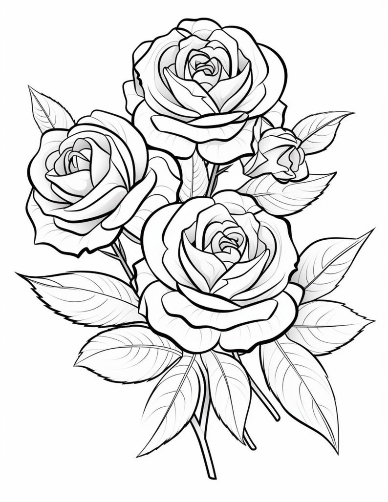 Rose Coloring Pages: 120 Floral Designs for Stress Relief (digital ...