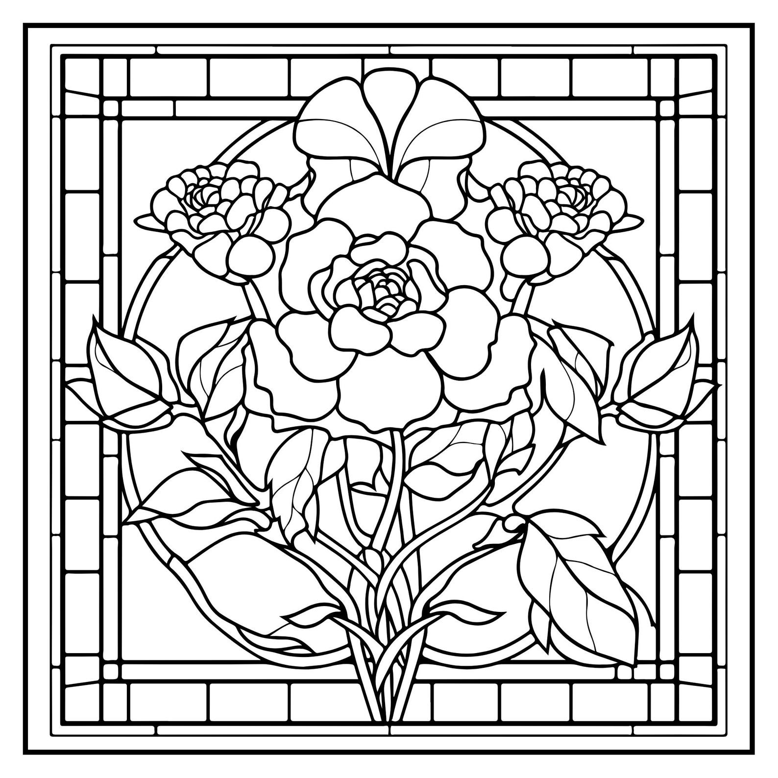 50 Flower Stained Glass Coloring Pages: Stress Relief for Adults & Kids ...