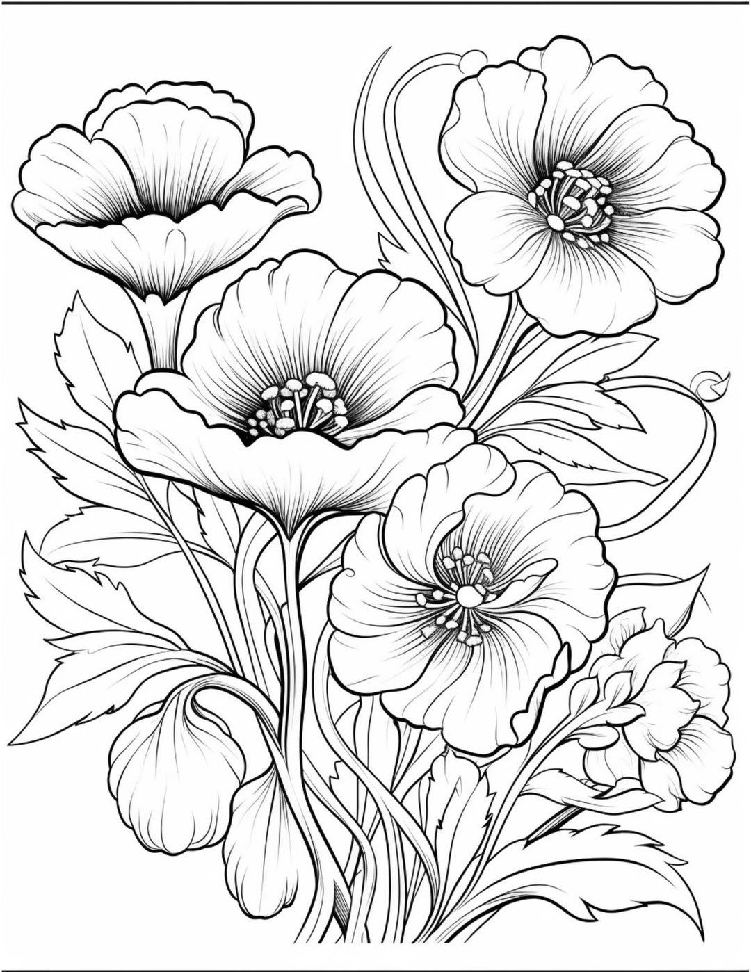 50 Flowers Coloring Pages: Stress Relief Floral Art (PDF Download) - Etsy