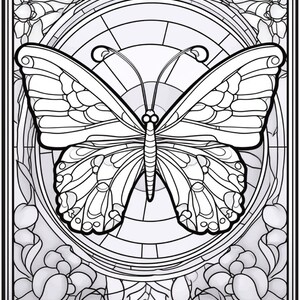 100 Stained Glass Butterflys Pages coloring Book for Adults - Etsy