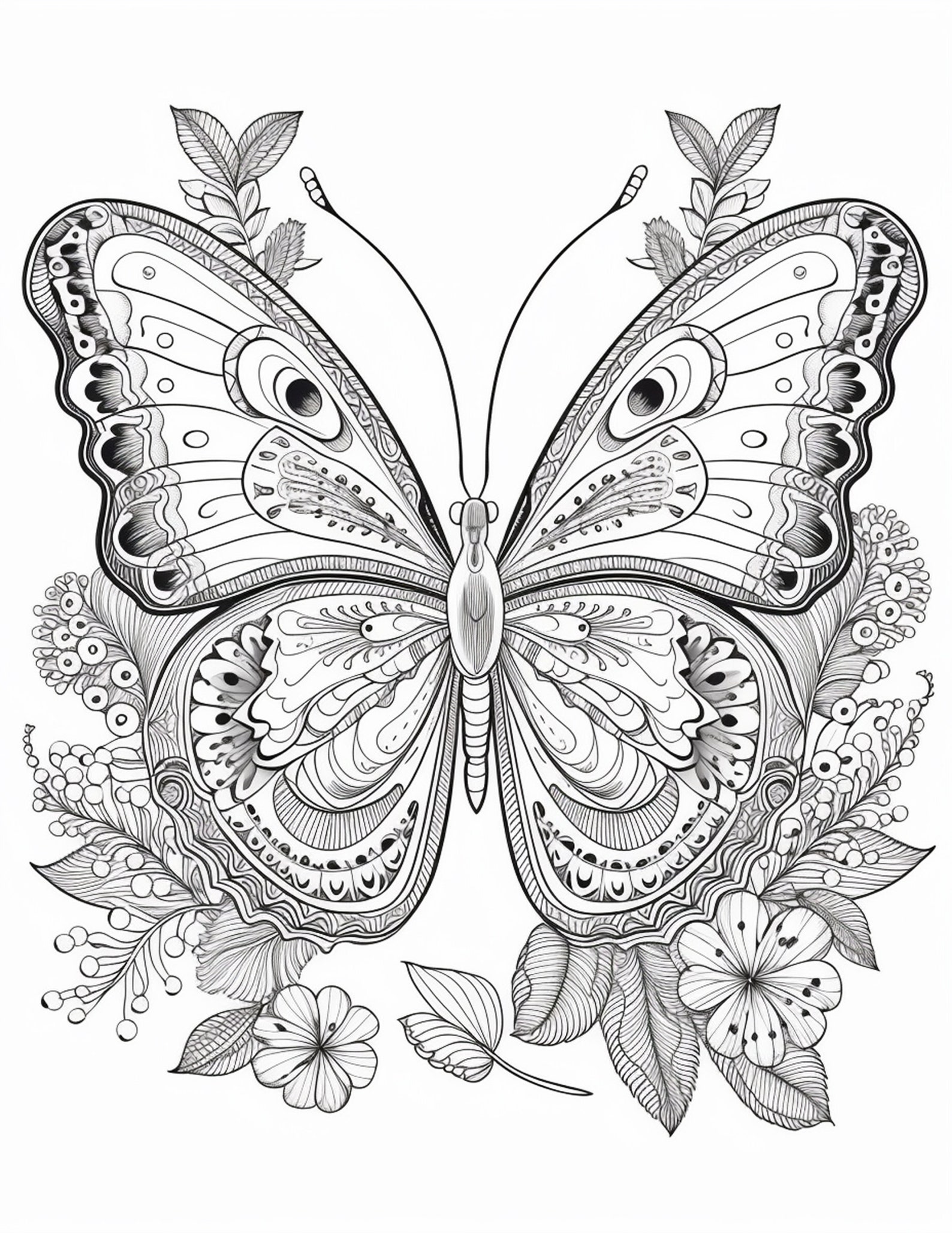 50 Butterfly Pages Coloring Book for Adults and Kids - Digital Download ...