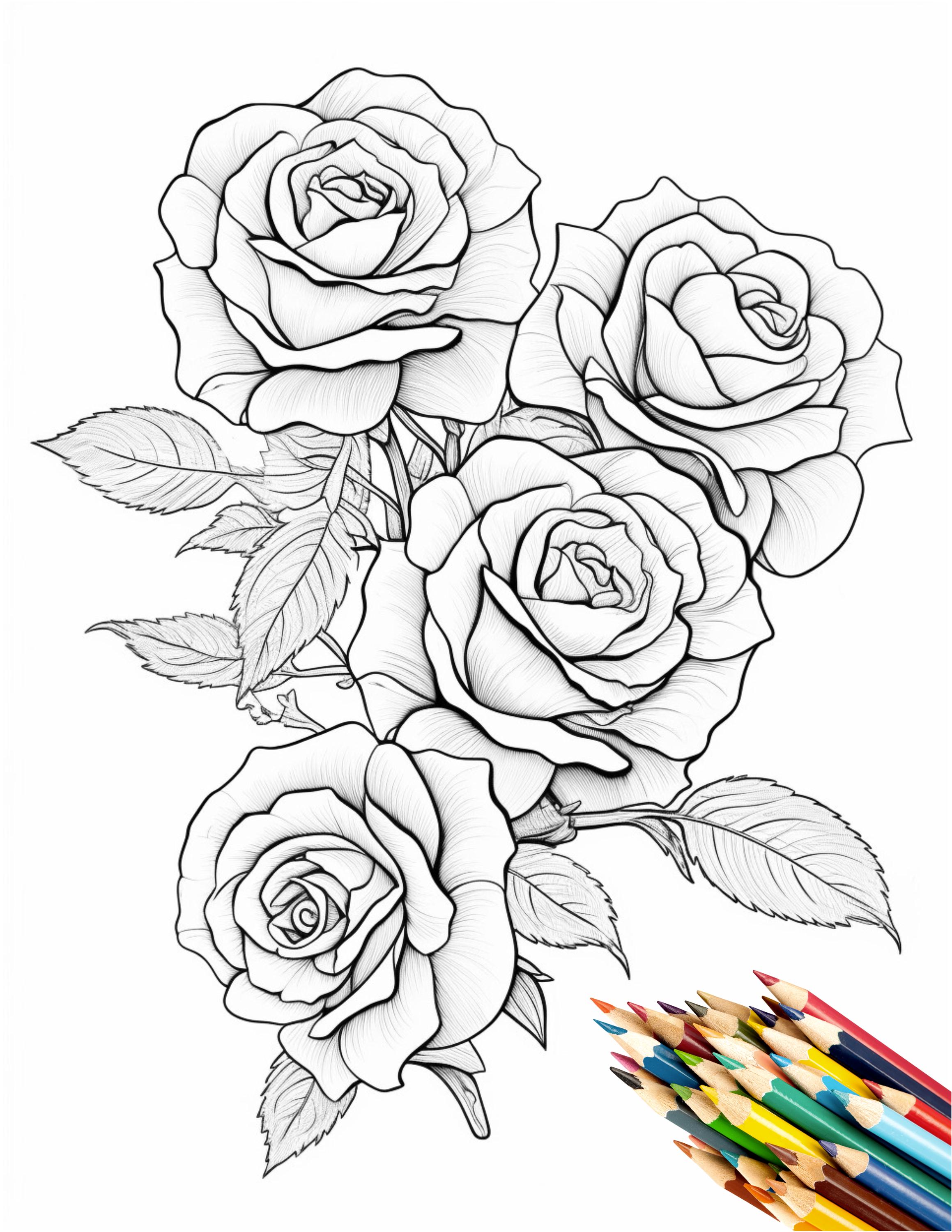 100+ Rose Coloring Pages: Stress Relief Floral Designs (digital ...