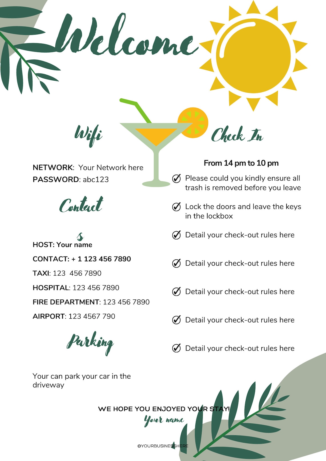 Airbnb Check in Template Canva Editable,airbnb Printable,vacantion ...