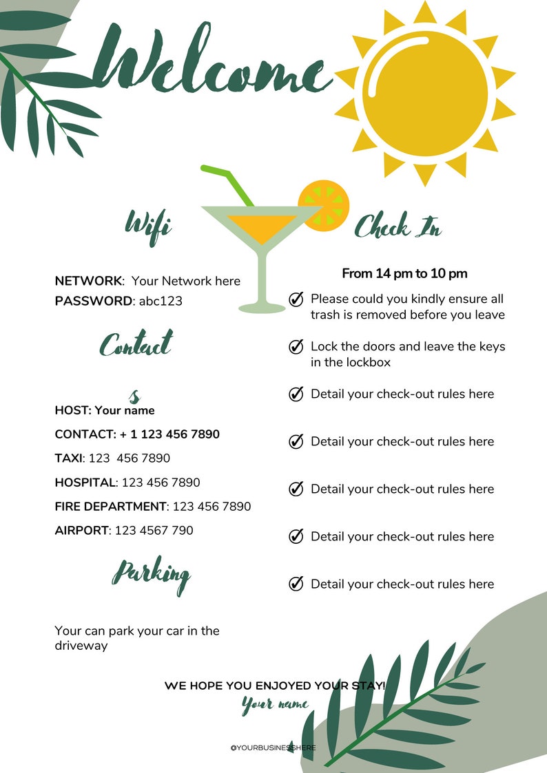 Airbnb Check in Template Canva Editable,airbnb Printable,vacantion ...