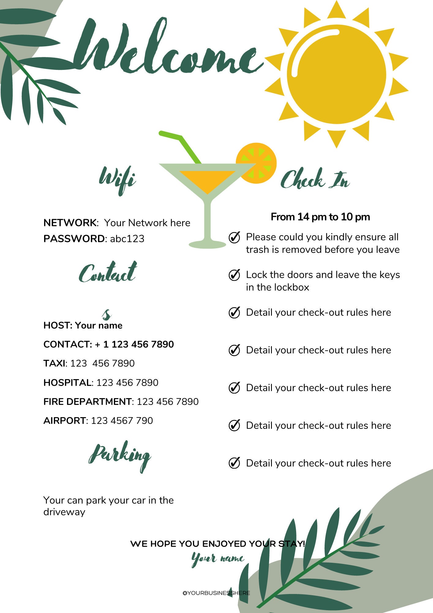 Airbnb Check in Template Canva Editable,airbnb Printable,vacantion ...