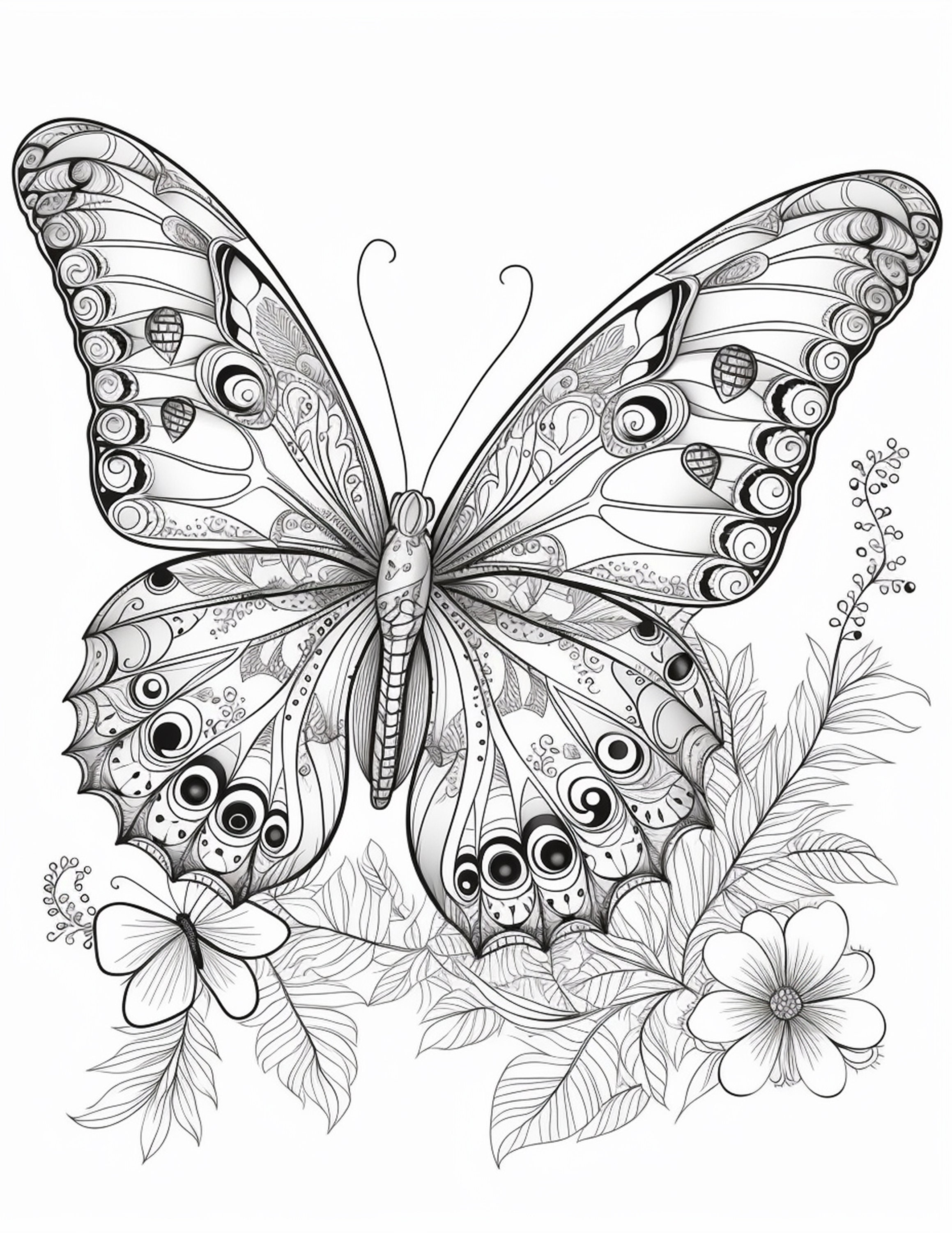 50 Butterfly Pages Coloring Book for Adults and Kids - Digital Download ...