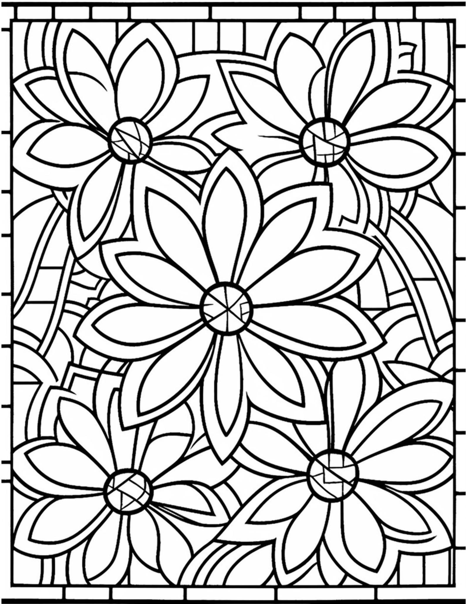 50 Flower Stained Glass Coloring Pages for Adults and Kids ,stress ...