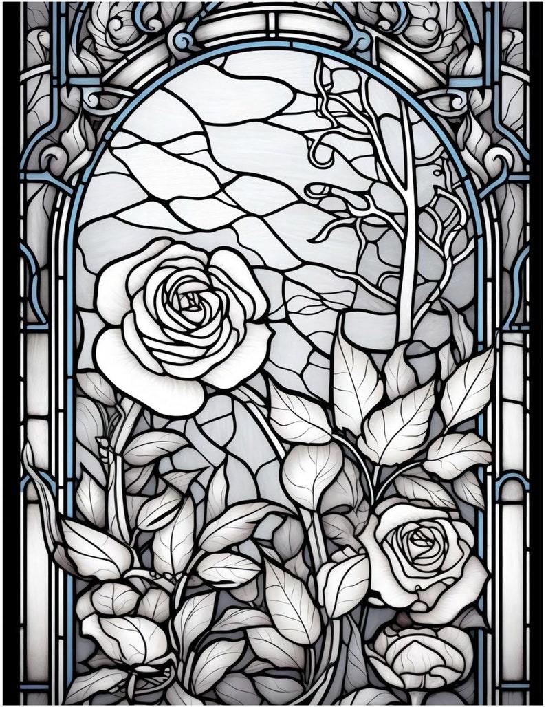 50 Flower Stained Glass Coloring Pages for Adults and Kids - Etsy