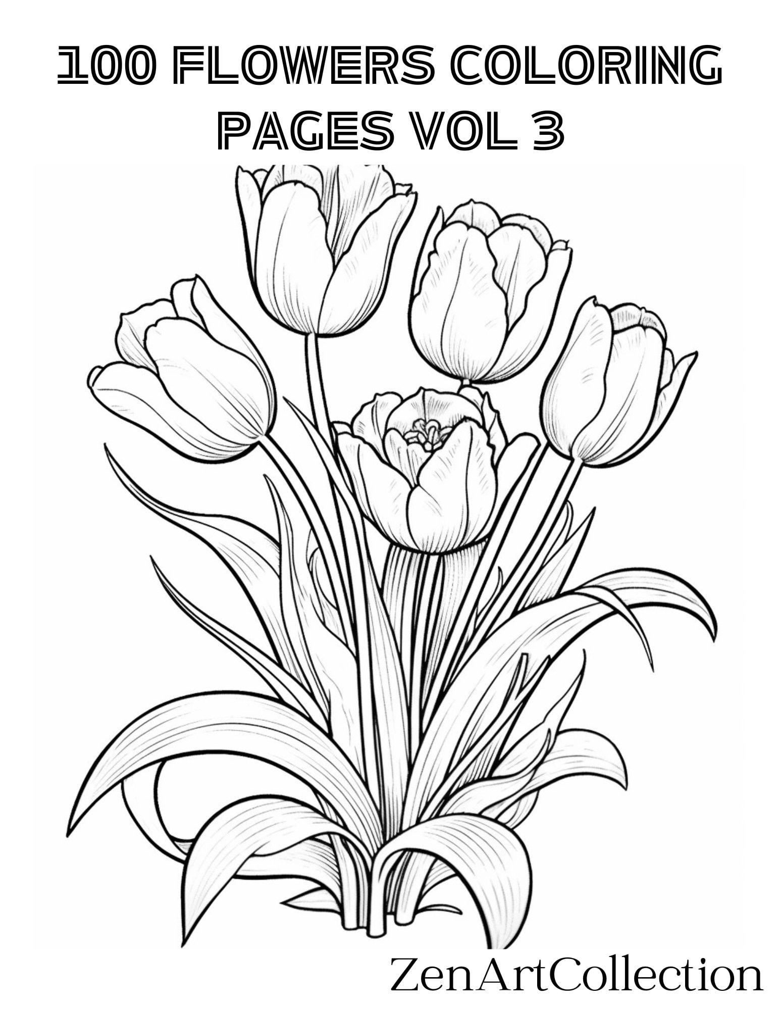 100 Flowers Coloring Pages Vol 3 for Adults and Kids ,stress Relief ...