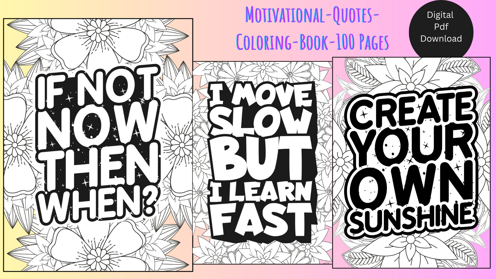 100 Adult Motivational Quotes Coloring Book Pages - Digital Download ...