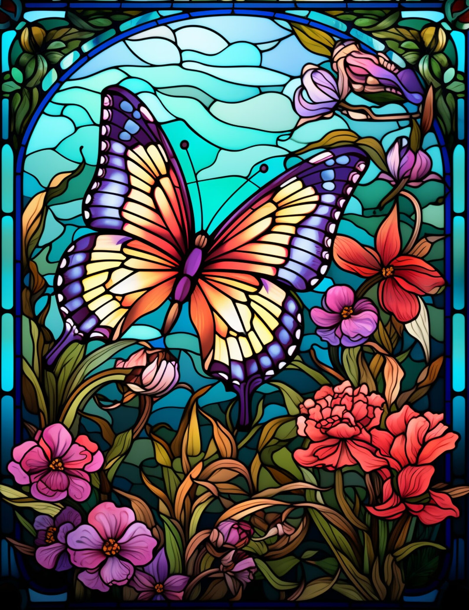 100 Stained Glass Butterflys Pages coloring Book for Adults - Etsy