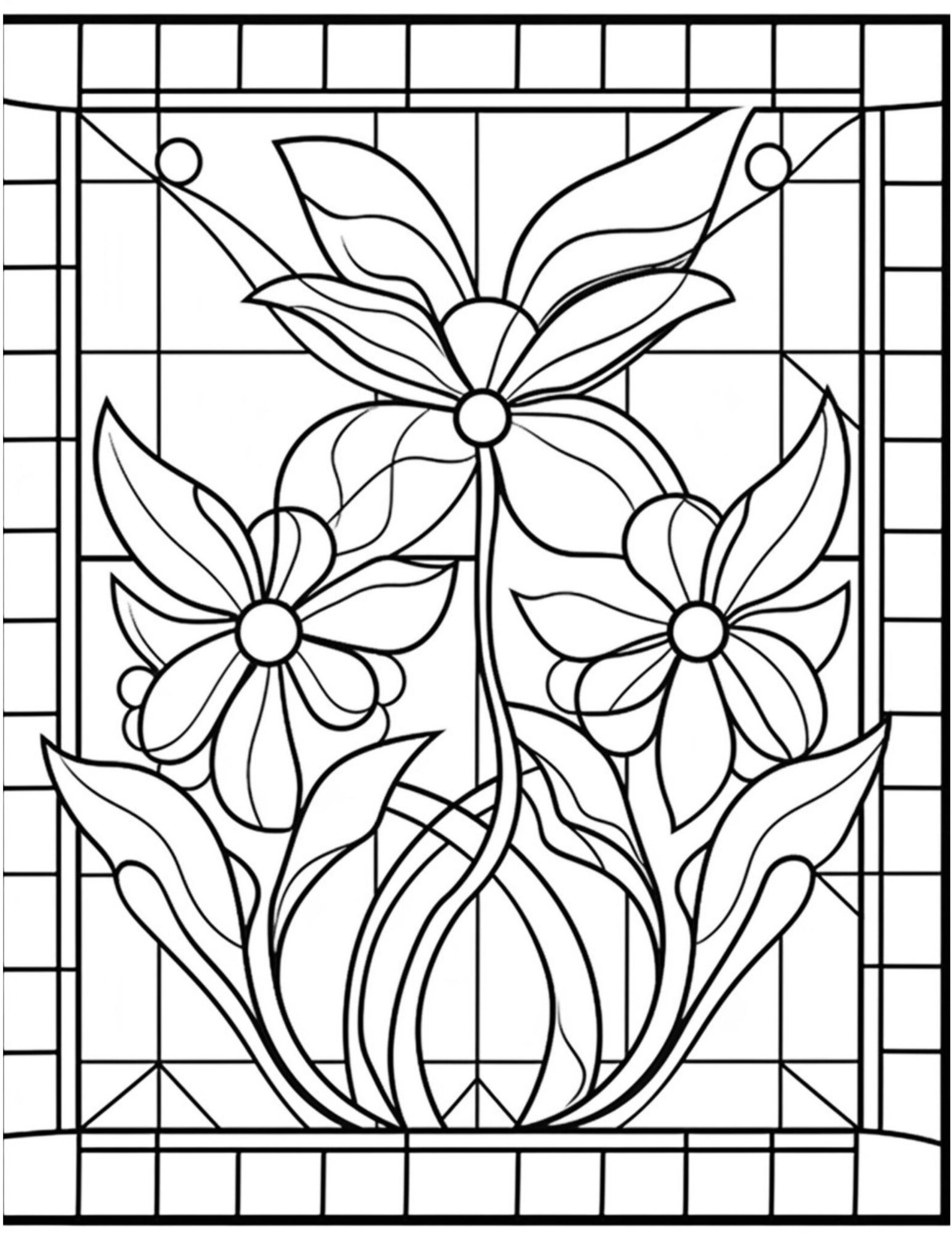 100 Flower Stained Glass Coloring Pages for Adults and Kids ,stress ...