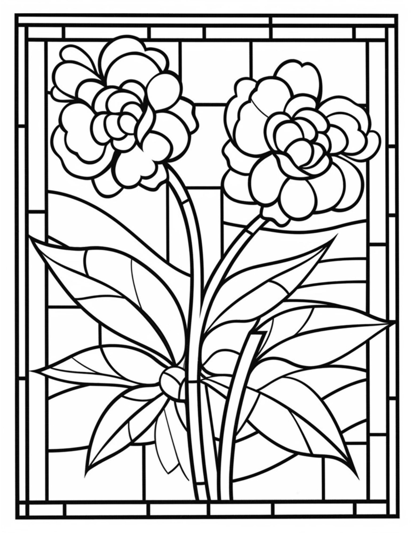 100 Flower Stained Glass Coloring Pages for Adults and Kids ,stress ...