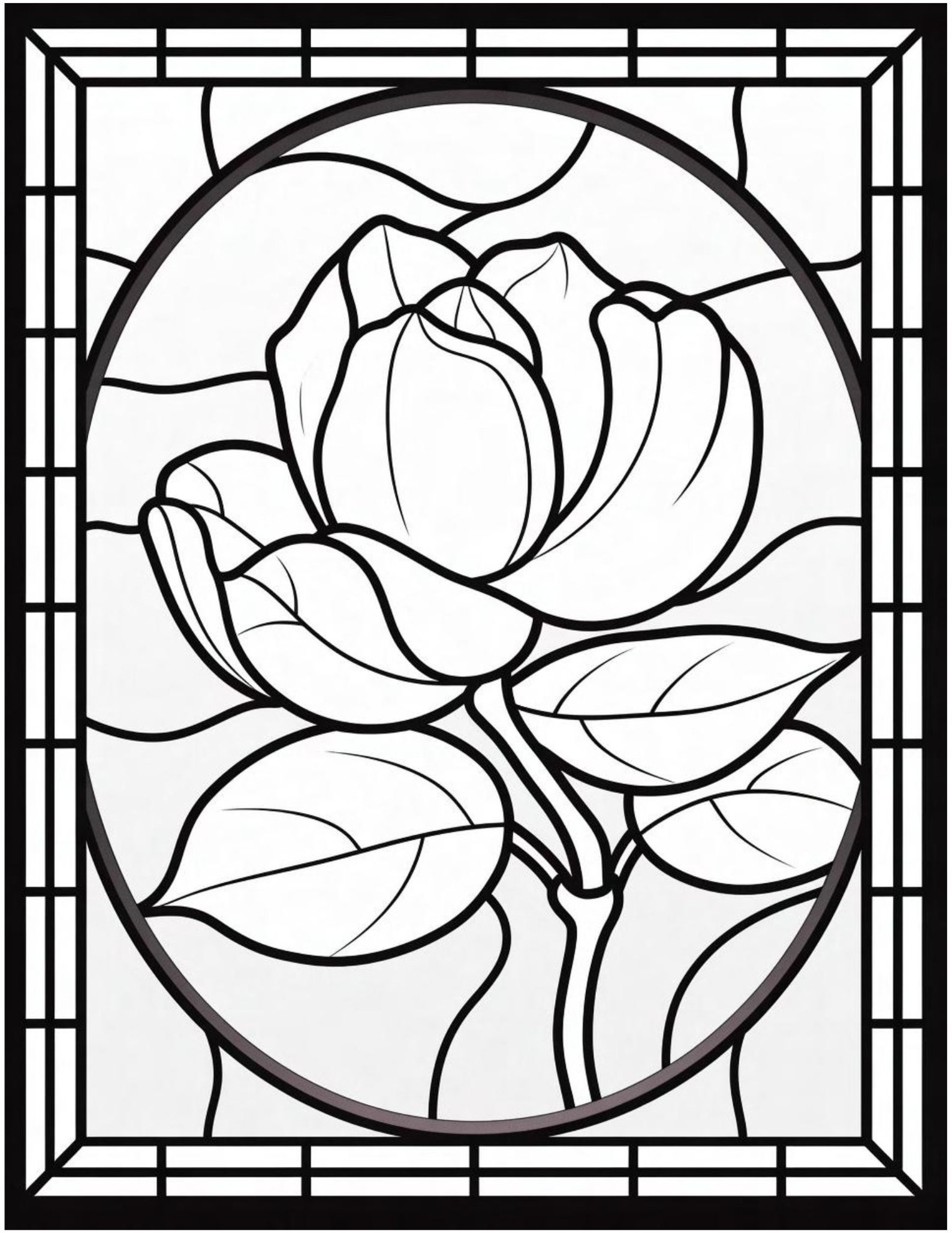 50 Flower Stained Glass Coloring Pages: Stress Relief (digital Download ...