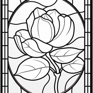 50 Flower Stained Glass Coloring Pages: Stress Relief (digital Download ...