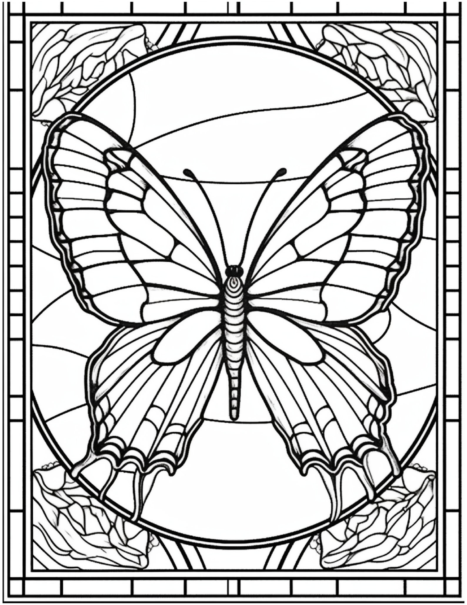 Stained Glass Butterfly Coloring Book: 100 Pages, Adults & Kids ...