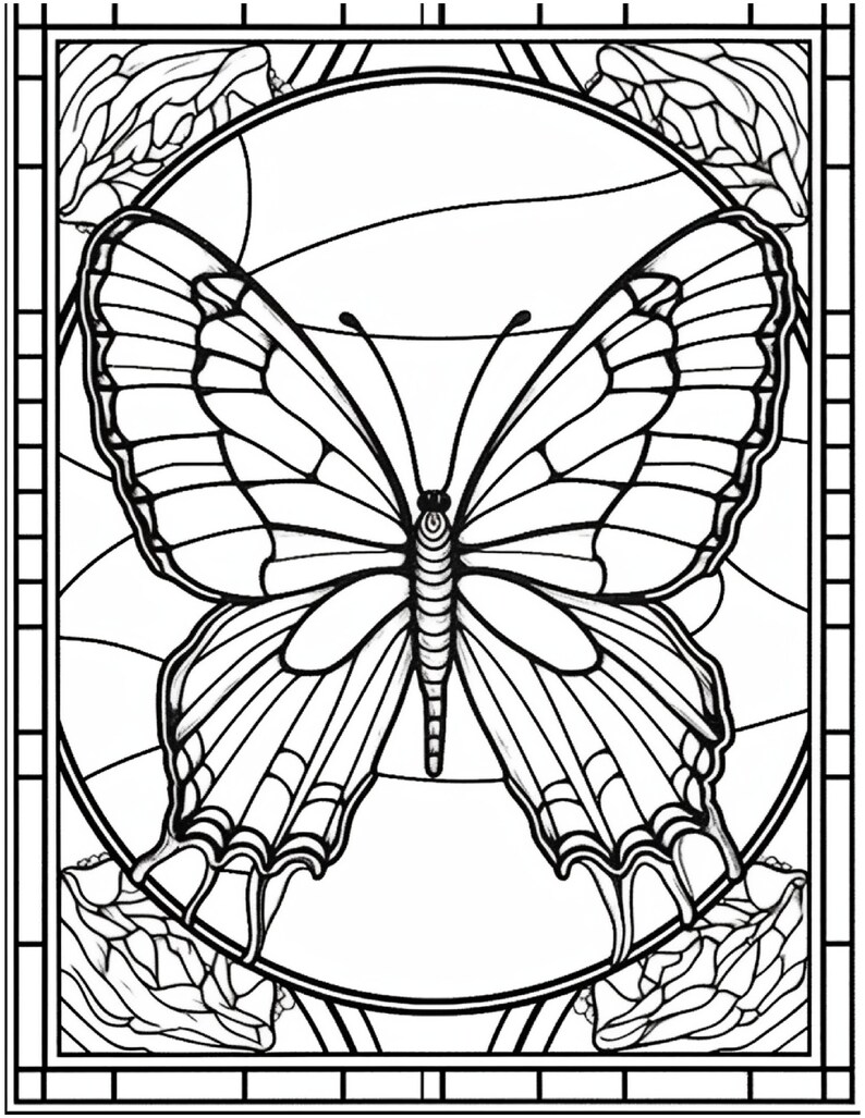 Stained Glass Butterfly Coloring Book: 100 Pages, Adults & Kids ...