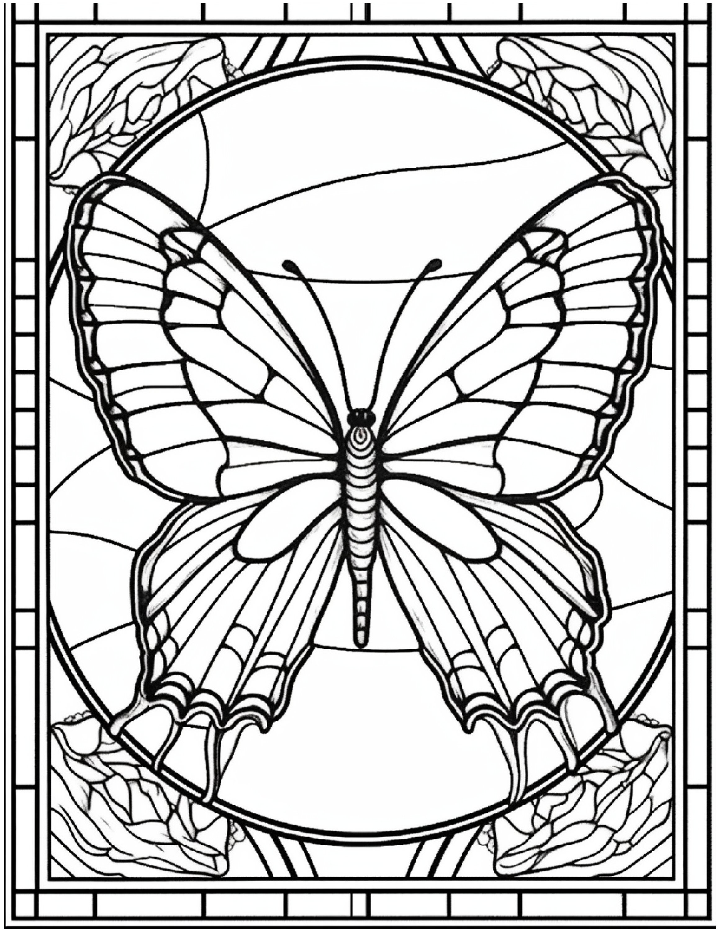Stained Glass Butterfly Coloring Book: 100 Pages, Adults & Kids ...