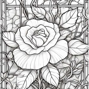 50 Stained Glass Flower Coloring Pages: Stress Relief (digital Download ...