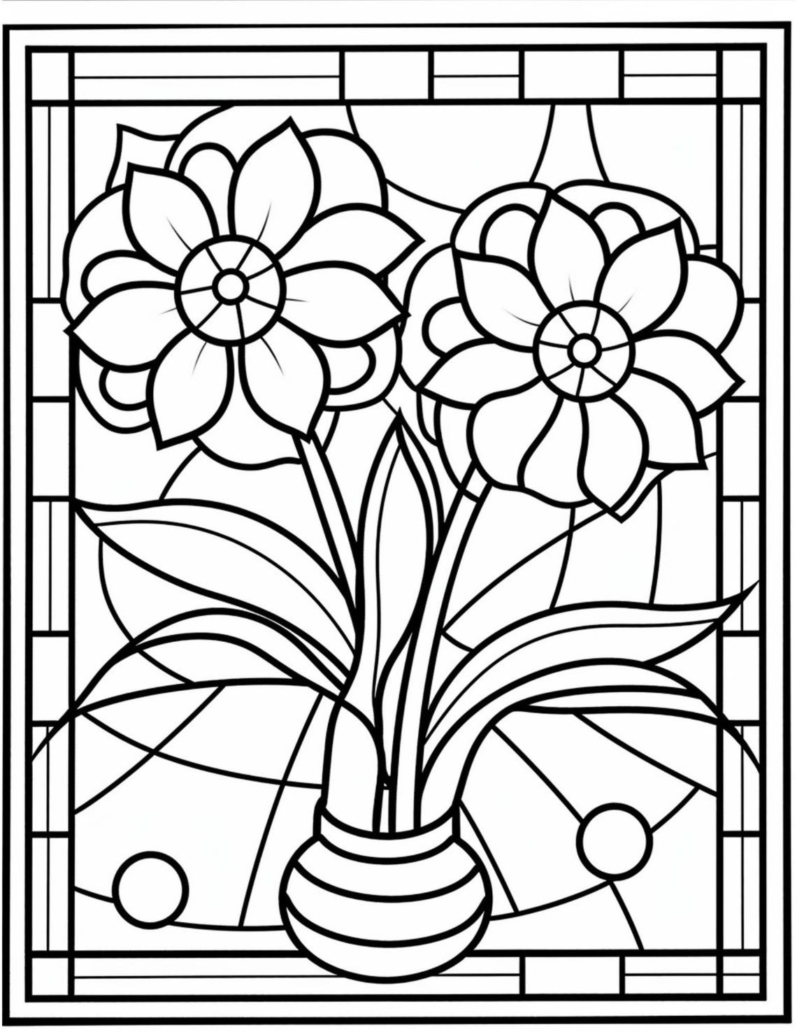 Stained Glass Flower Coloring Pages: 50 Stress Relief Designs (digital ...