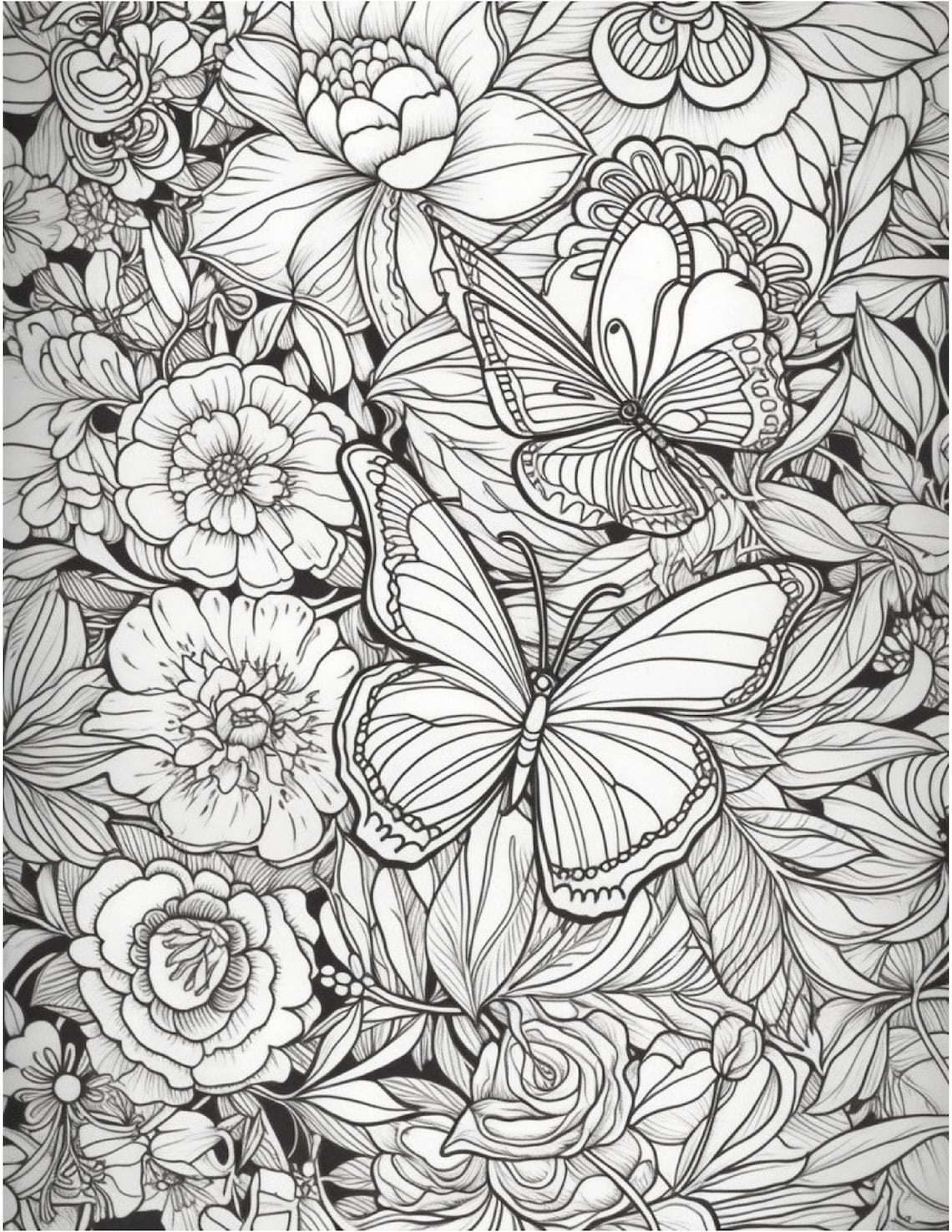50 Butterfly Pages Coloring Book for Adults and Kids - Digital Download ...
