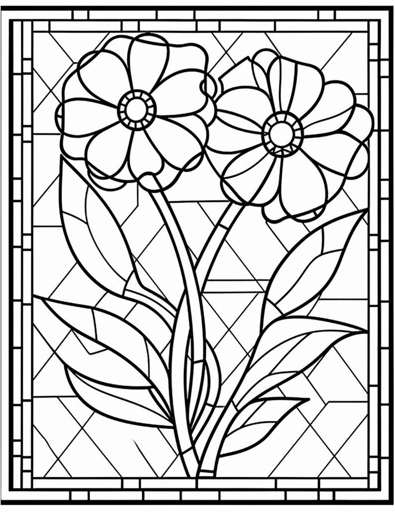 Stained Glass Flowers Coloring Pages: 101 Printable Designs (PDF ...