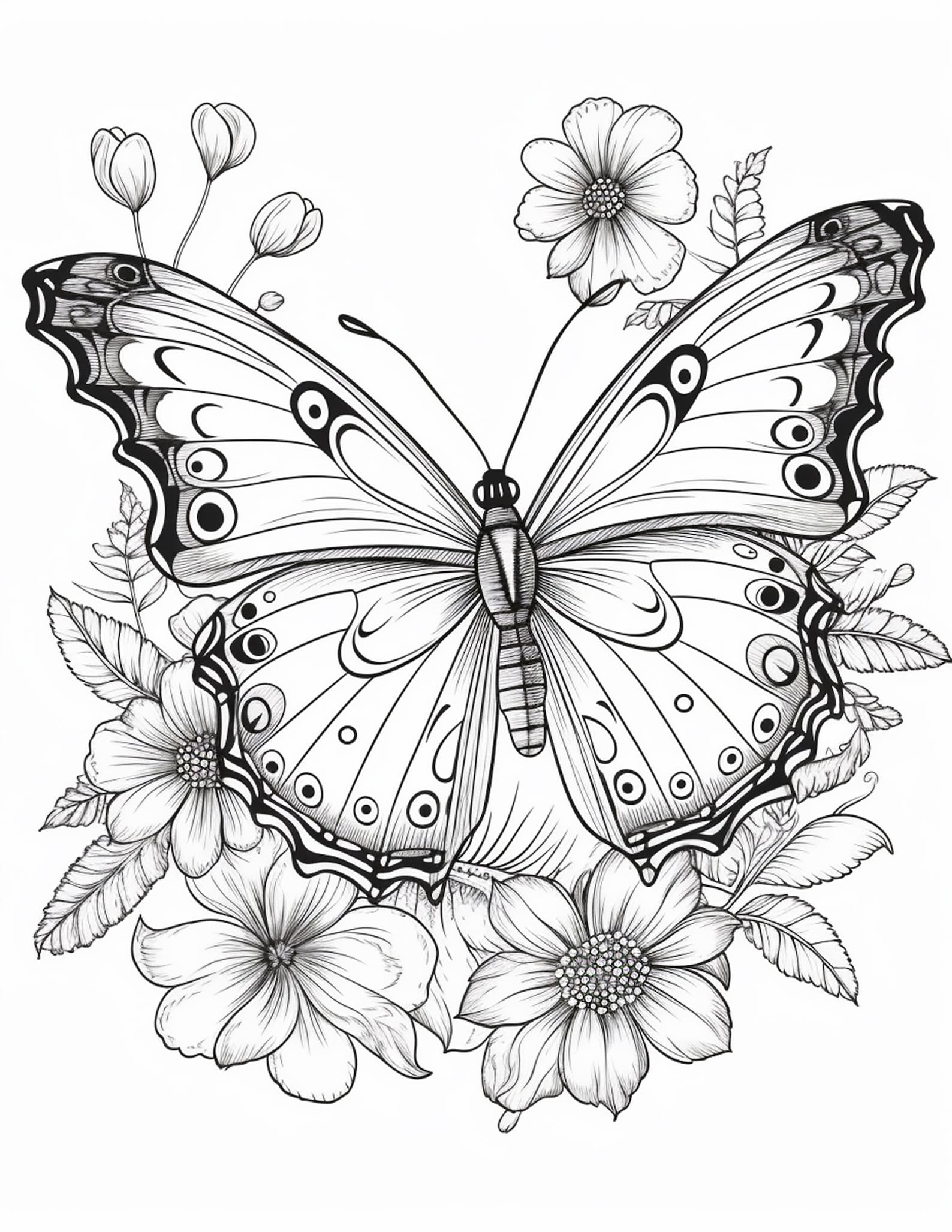 50 Butterfly Pages Coloring Book for Adults and Kids - Digital Download ...