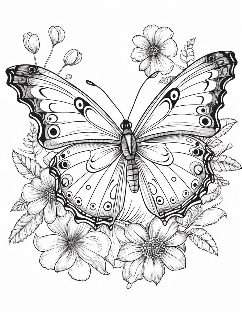 50 Butterfly Pages Coloring Book for Adults and Kids - Digital Download ...