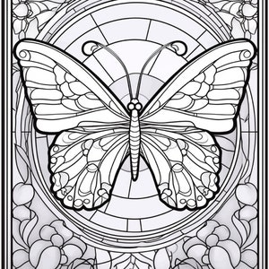 100 Stained Glass Butterflys Pages , Butterfly Coloring Book for Adults ...
