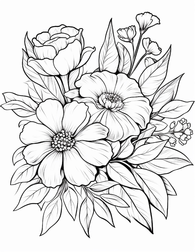 70 Flower Coloring Pages: Stress Relief for Adults & Kids (PDF Download ...