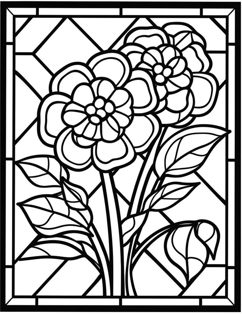 Stained Glass Flowers Coloring Pages: 101 Printable Designs (PDF ...