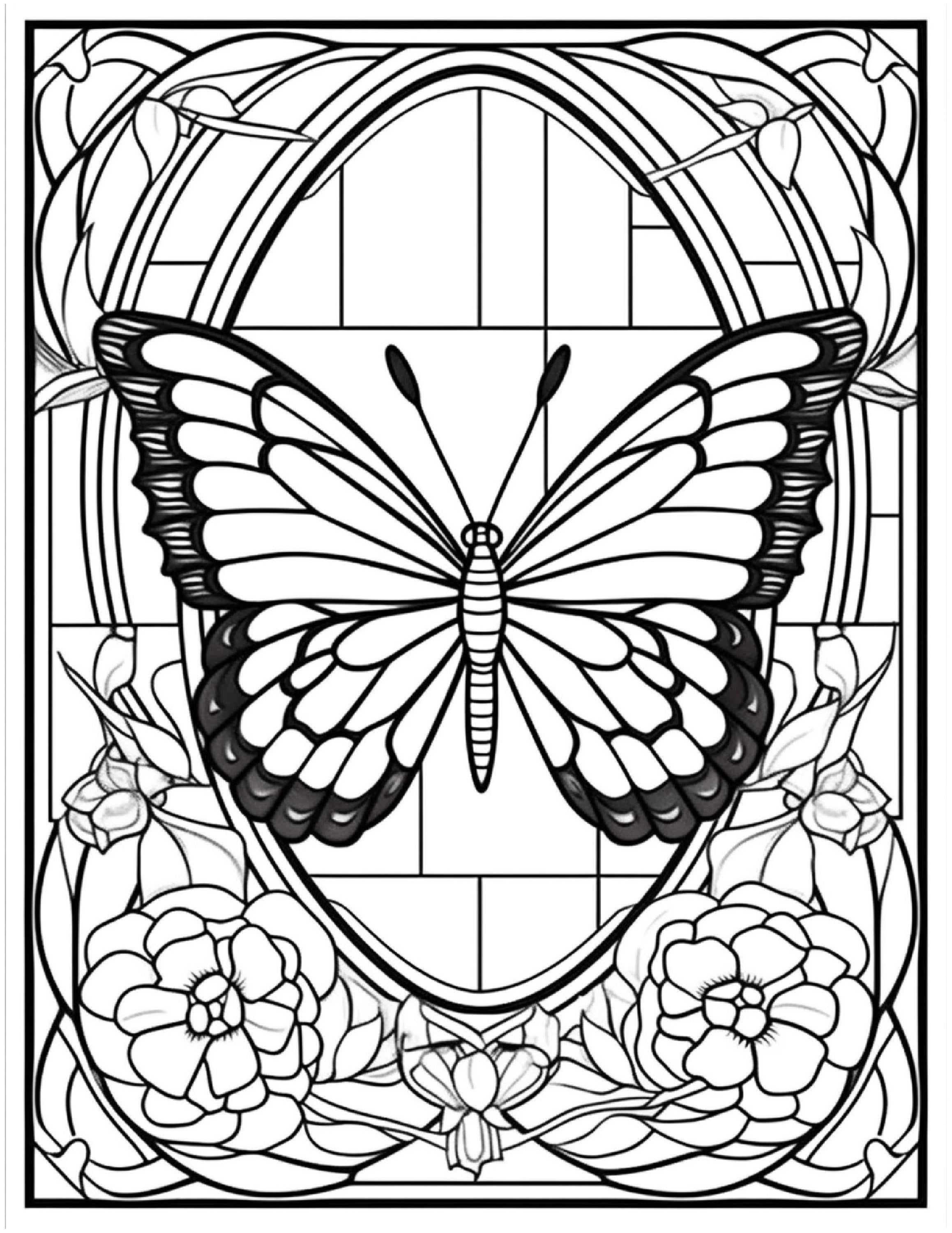 100 Stained Glass Butterfly Coloring Pages: Relaxing Adult Coloring ...