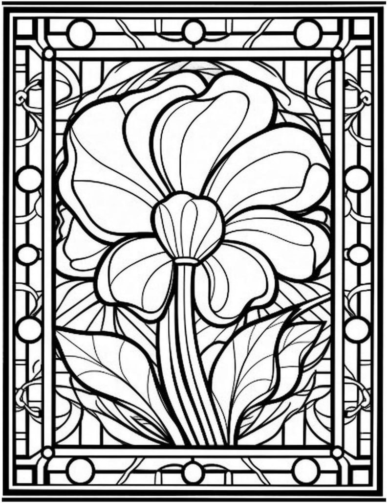50 Stained Glass Flower Coloring Pages: Stress Relief (digital Download ...