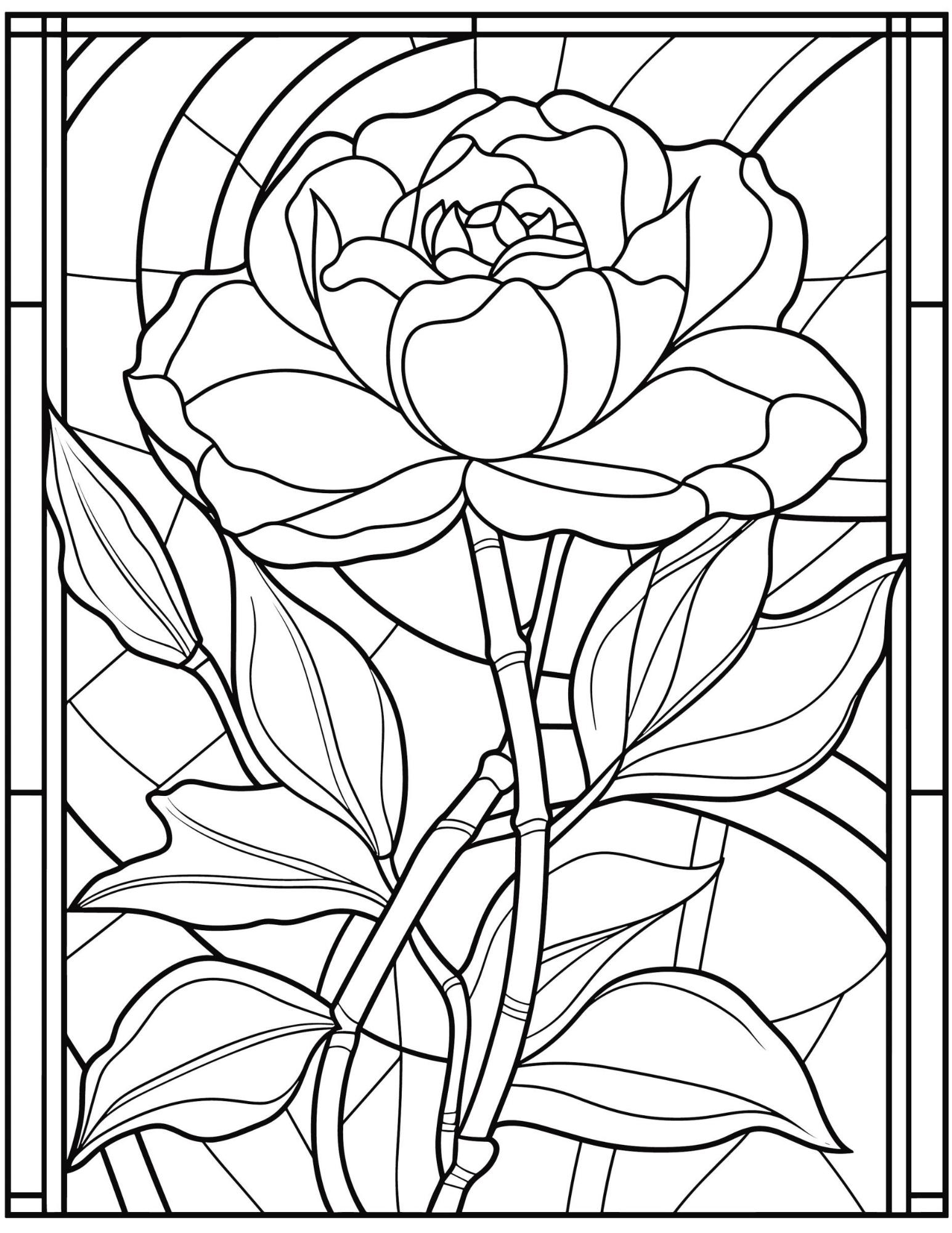 Flower Stained Glass Coloring Pages: 125 Designs for Relaxation ...