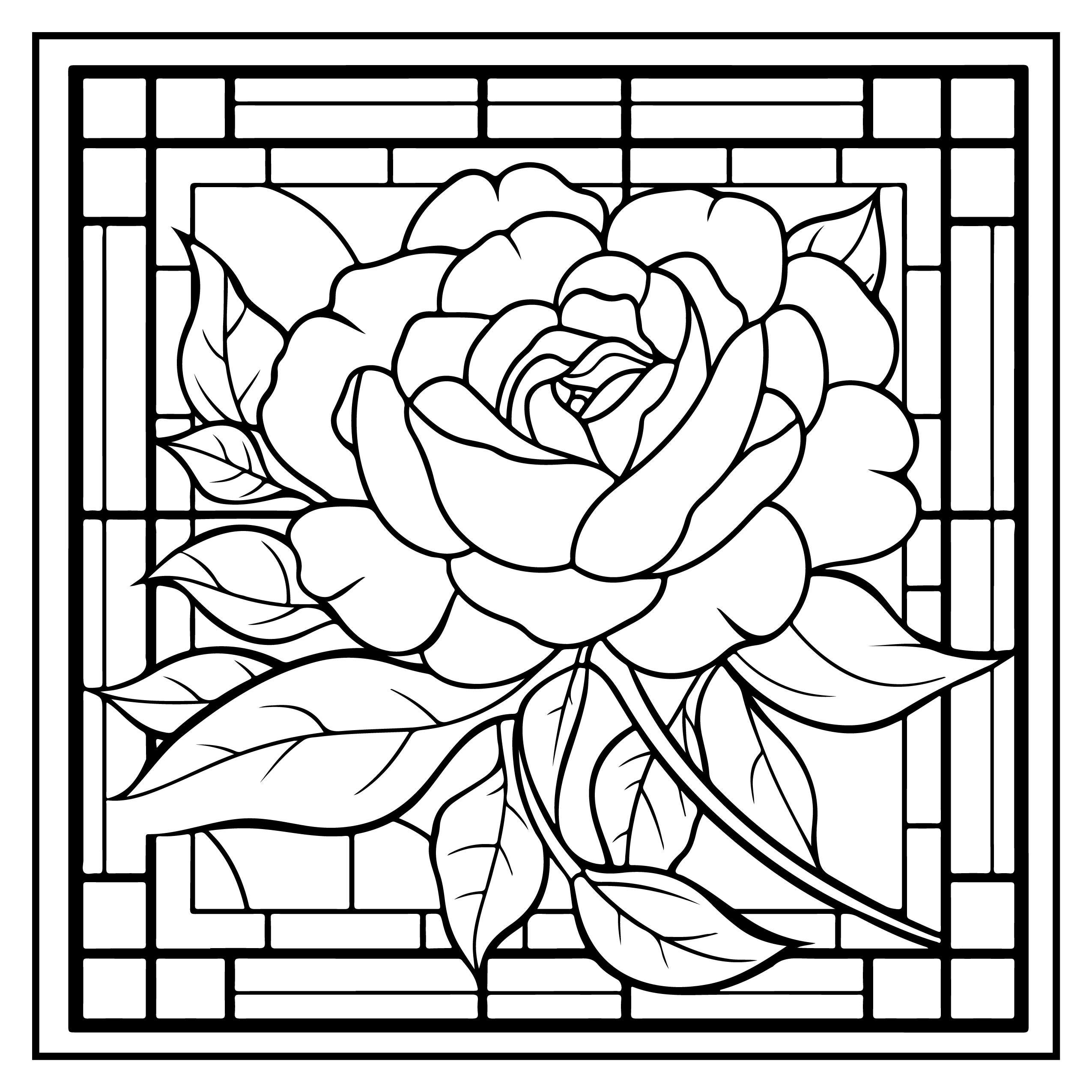 100 Flower Stained Glass Coloring Pages for Adults and Kids ,stress ...