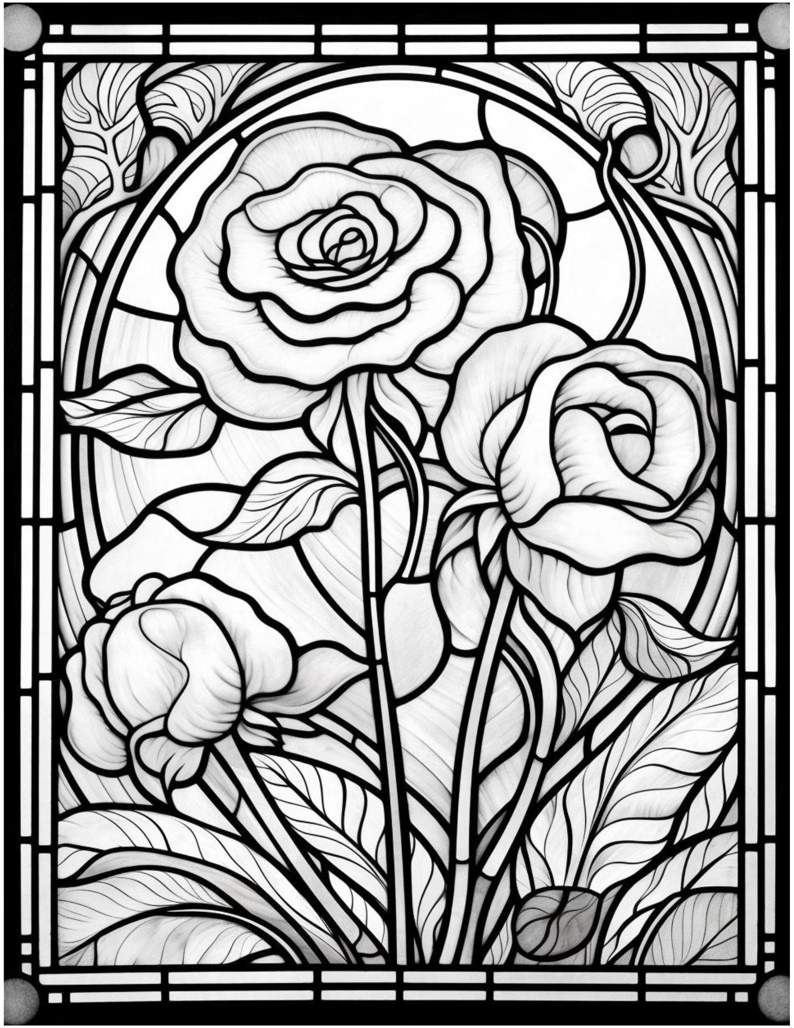 50 Flower Stained Glass Coloring Pages: Stress Relief (digital Download ...